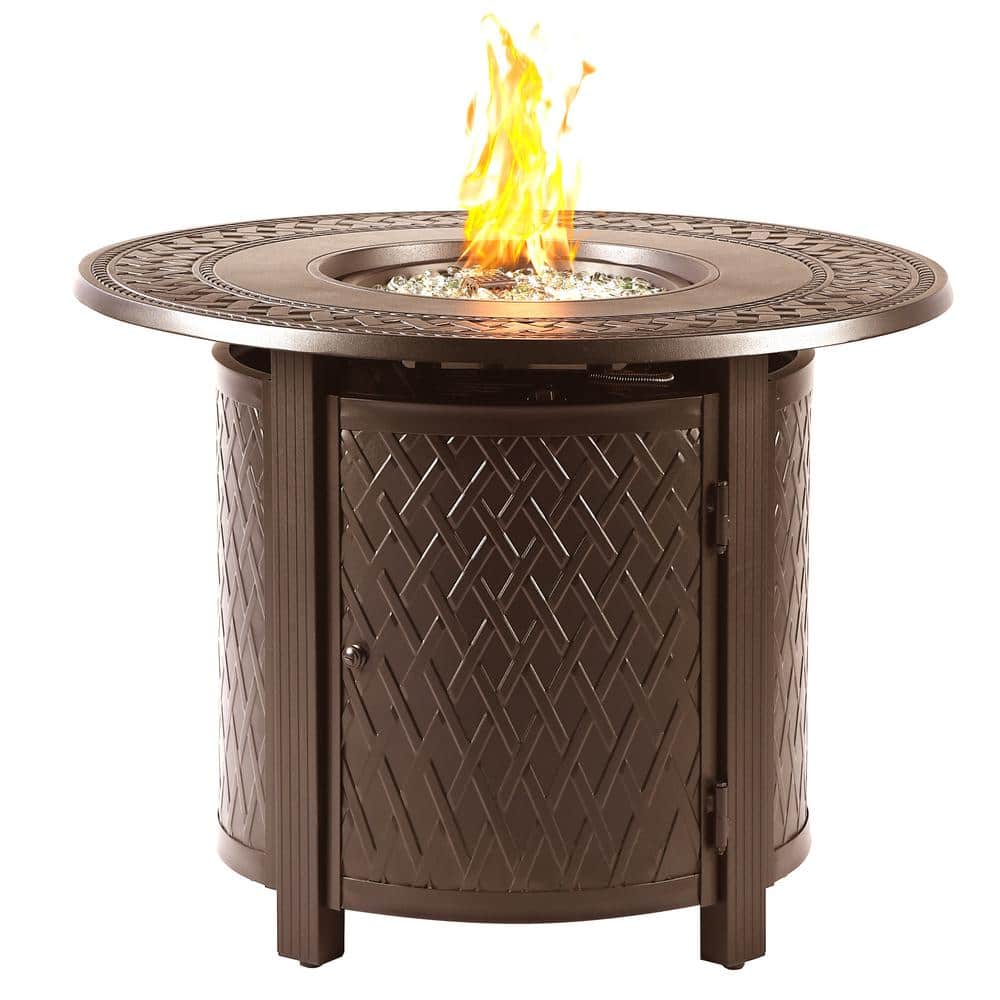Oakland Living 34 in. x 34 in. Brown Round Aluminum Propane Fire Pit ...