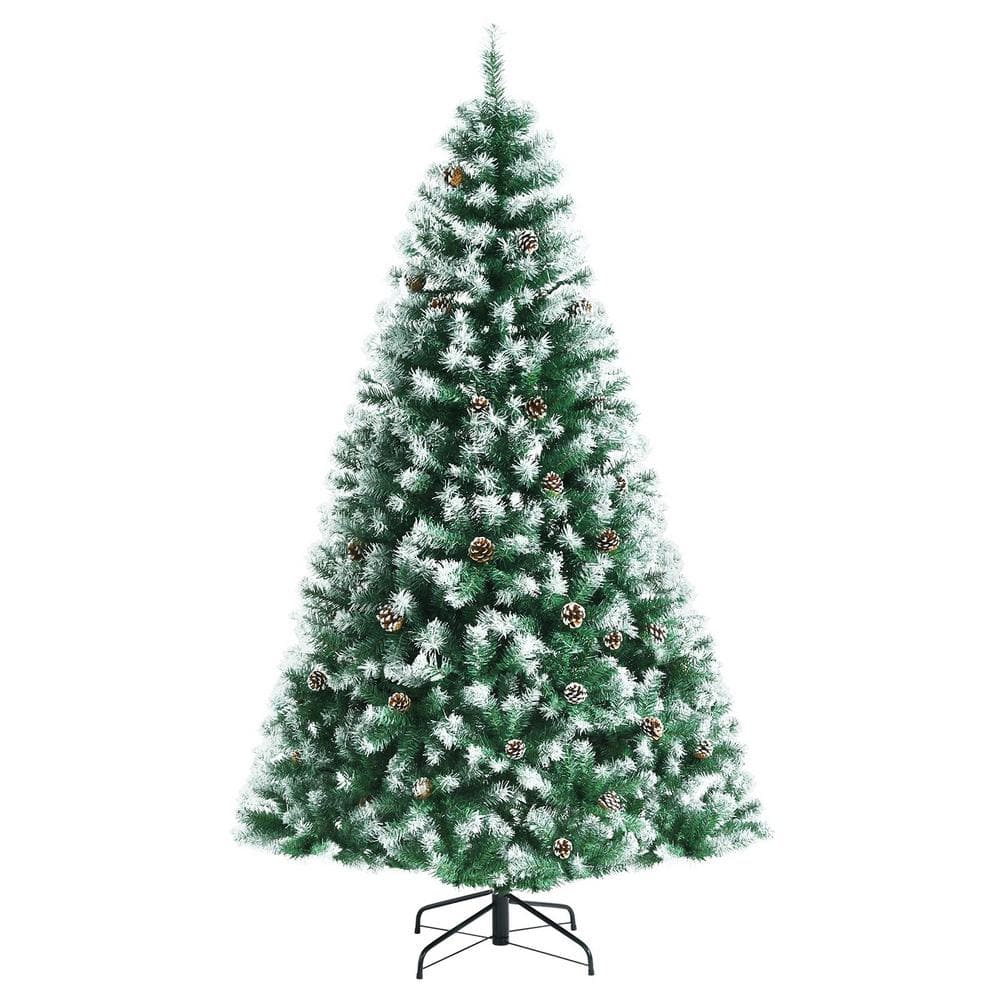 WELLFOR 6 ft. Green Unlit Full PVC Artificial Snow Flocked Christmas ...