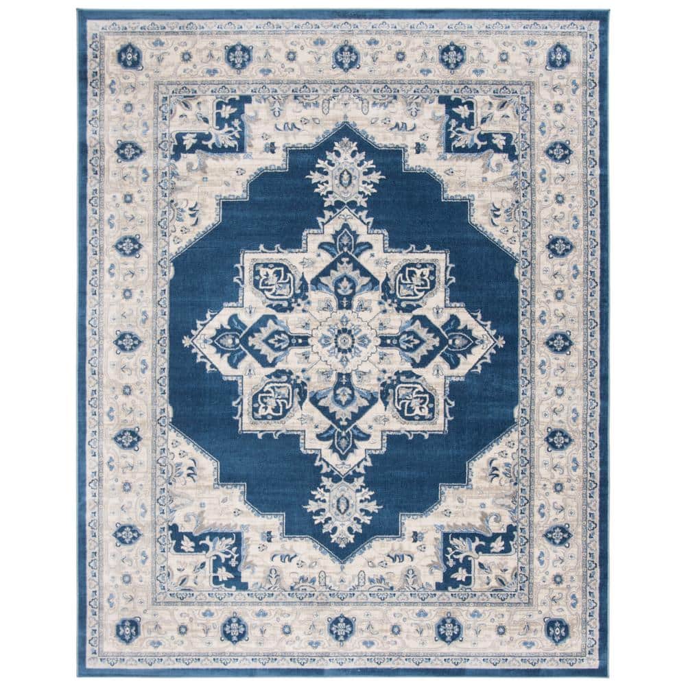 SAFAVIEH Brentwood Navy/Cream 9 ft. x 12 ft. Floral Medallion Border ...