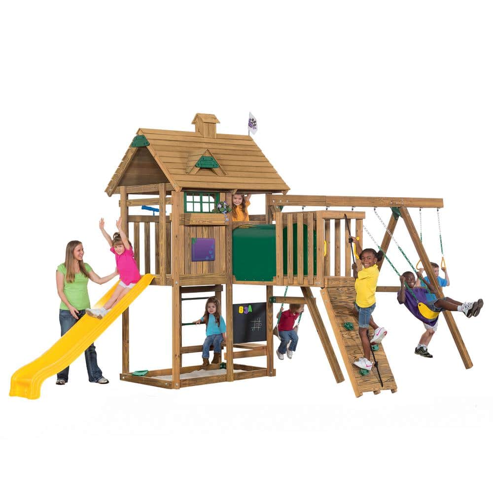 PlayStar All Pro Bronze Wood Playset With Adventure Tunnel, Chalk Board ...