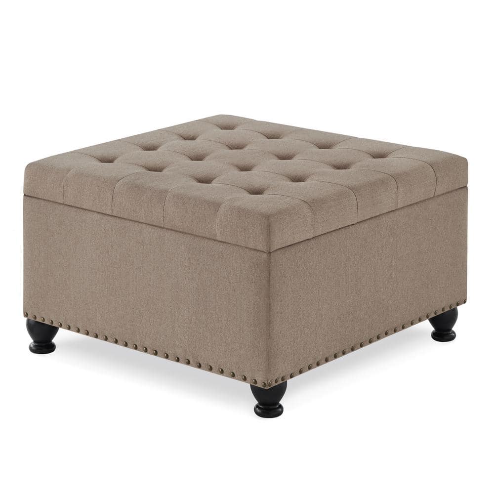 Tileon Large Square Storage Table with Wood Legs, Upholstered Tufted ...