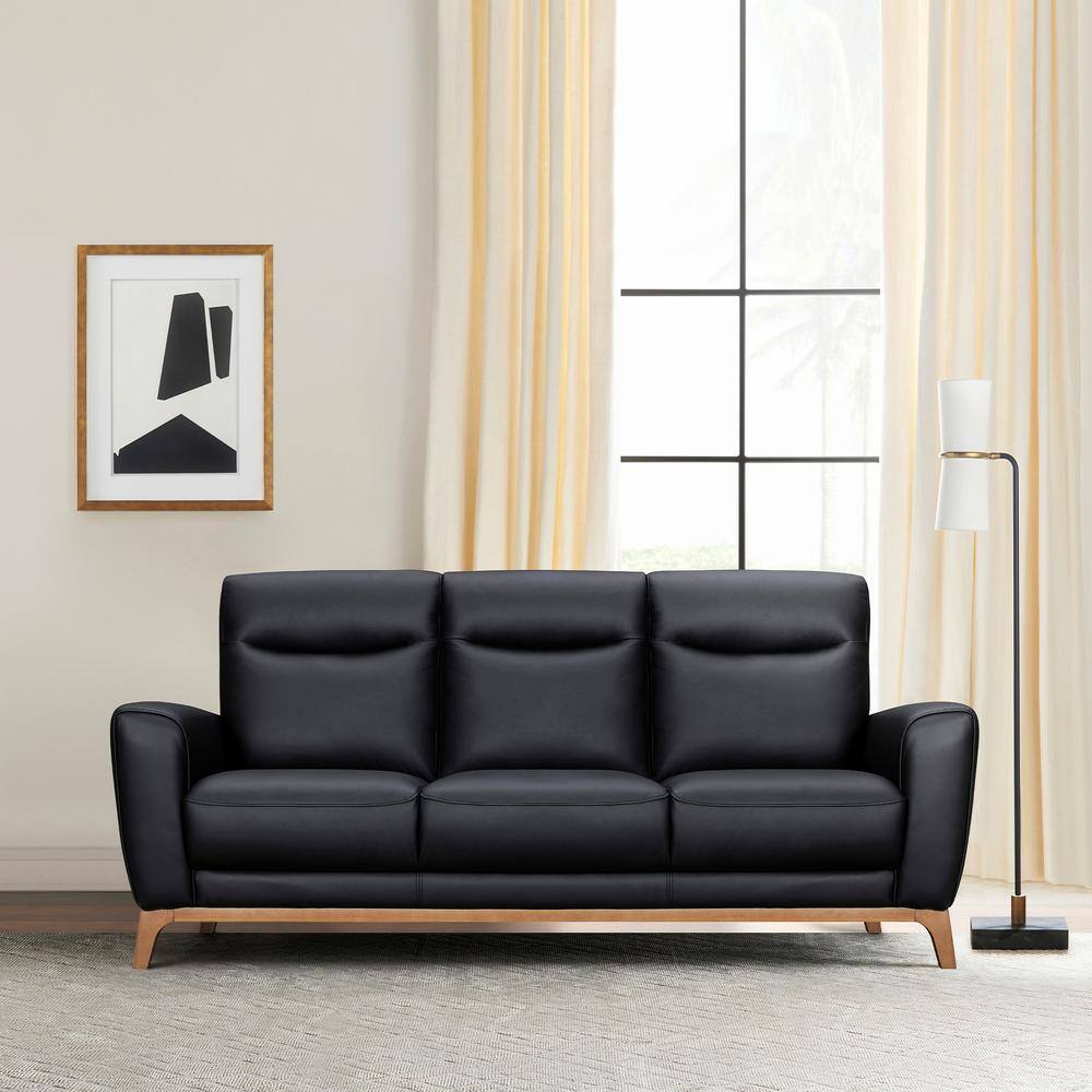Armen Living Greyson 83 in. Flared Arm Leather Rectangle Sofa in. Black ...