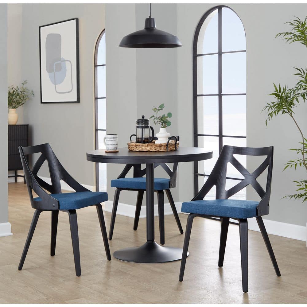 Lumisource Charlotte Blue Fabric and Black Wood Side Dining Chair (Set ...