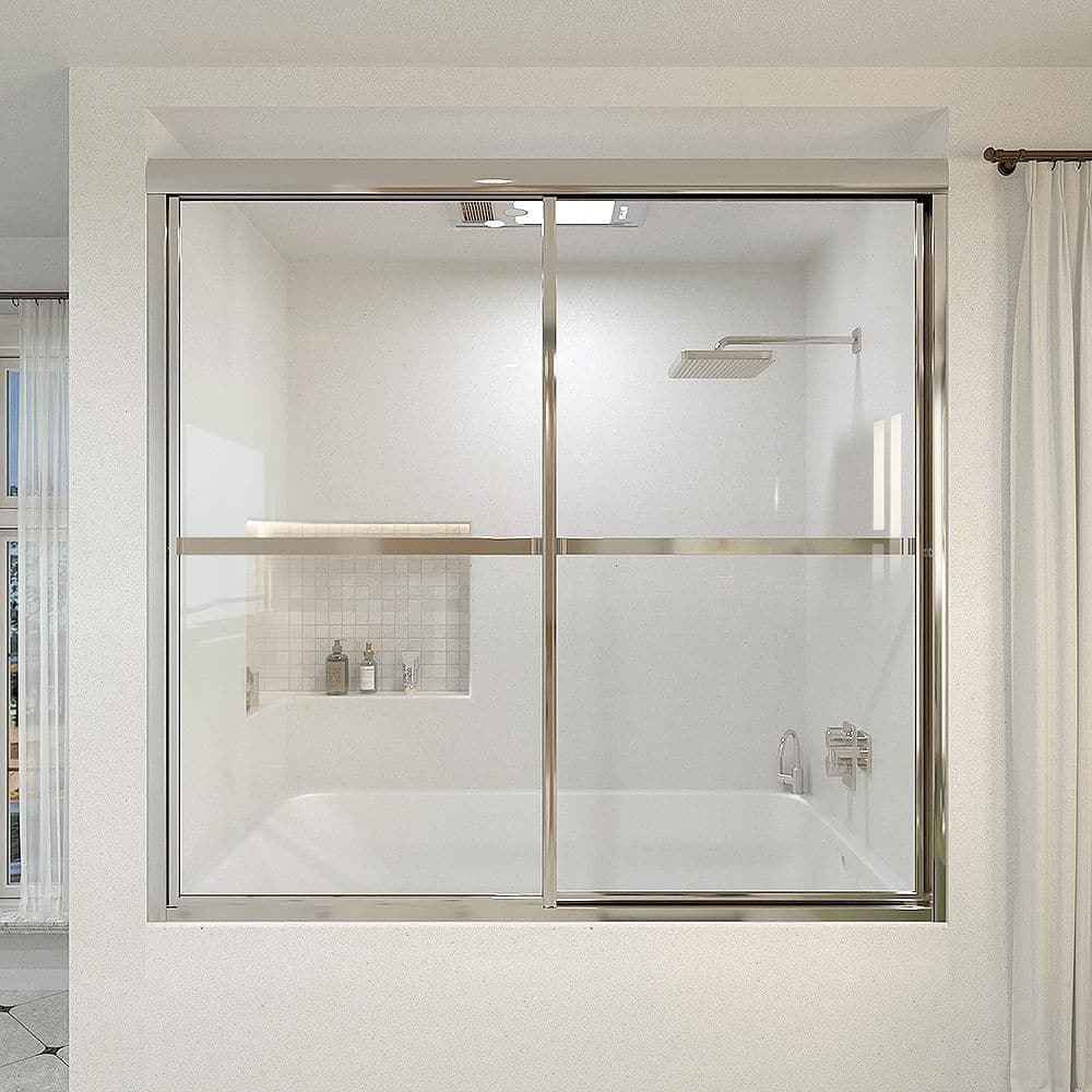Hermitage Bath Yooli 59 in. W x 56 in. H Framed Sliding Tub Door in ...