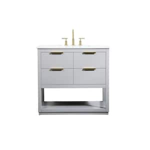 Timeless Home 42 in. W Single Bath Vanity in Grey with Engineered Stone ...