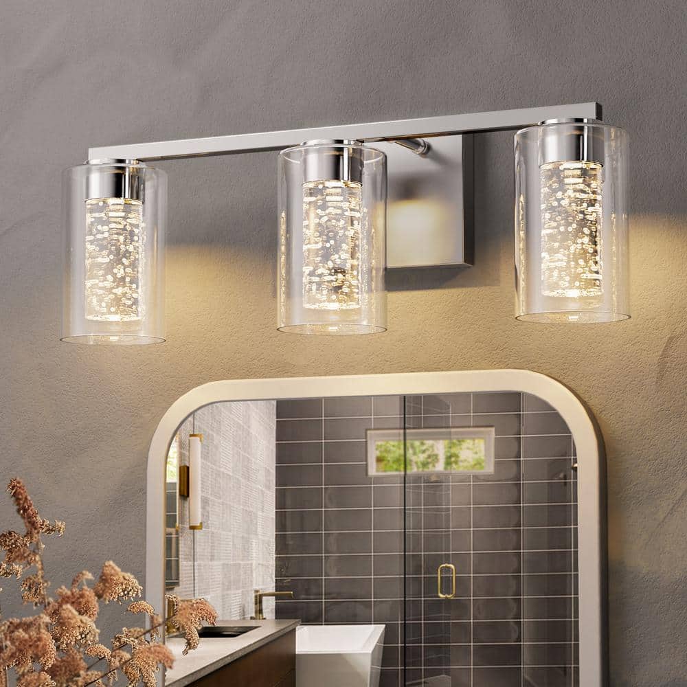 YANSUN 3-Light Brushed Nickel Integrated LED Bathroom Vanity Light ...