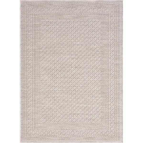 LR Home Wyatt Ivory 7 ft. 10 in. x 8 ft. 10 in. Geometric Bordered High ...