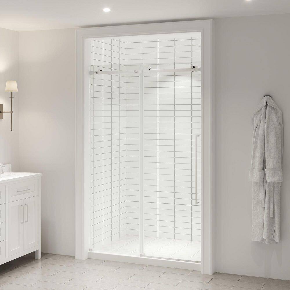 OVE Decors Selby 47 3/16 in. - 48 in. W x 74 in. H Alcove Sliding Frameless Shower Door in Satin ...