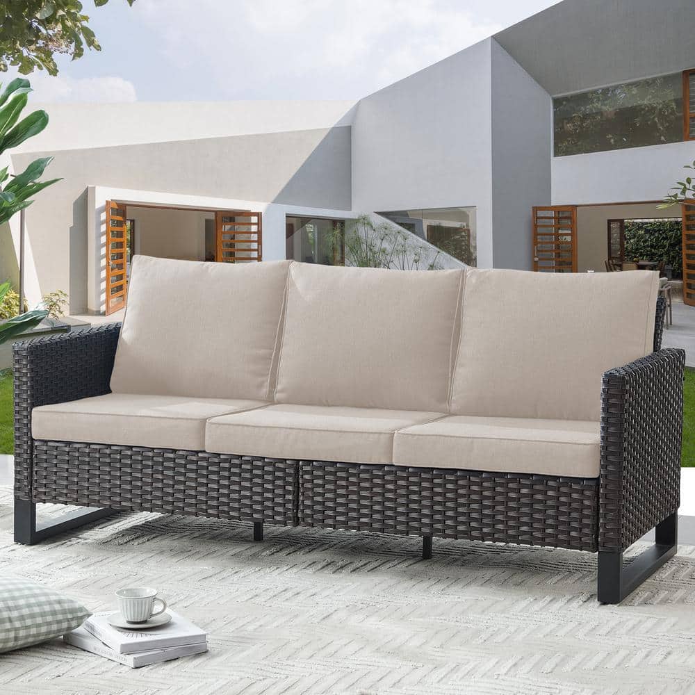 Pocassy U-Shaped Foot Series 3-Seat Wicker Outdoor Patio Sofa Couch ...