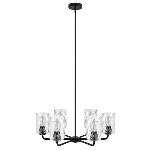 YANSUN 6-Light Black Transitional Chandelier with Glass Shade for ...