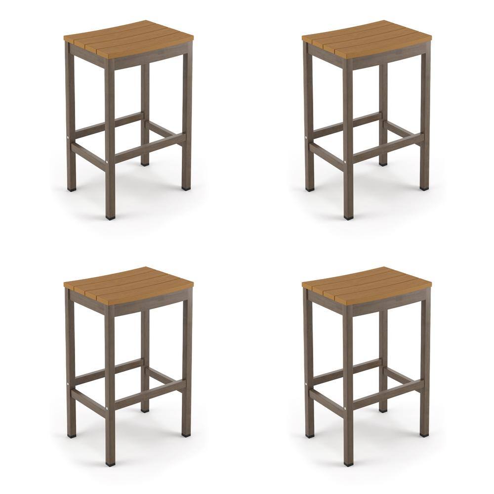 LUE BONA Humphrey 26 in. 4-Piece Brown Aluminum Plastic Backless ...