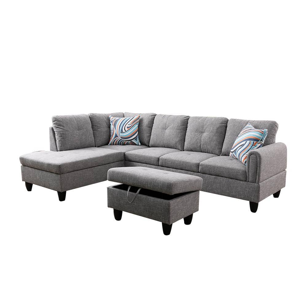 Star Home Living 25 in. Round Arm 3-Piece Microfiber L-Shaped Sectional ...