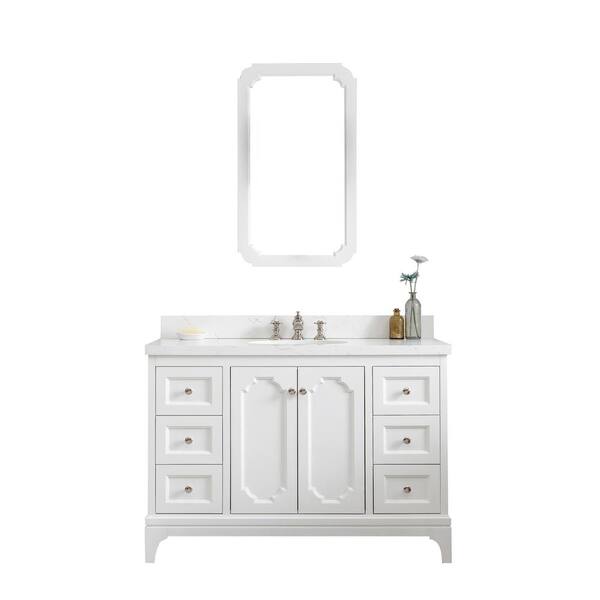Water Creation Queen 48 in. Bath Vanity in Pure White with Quartz ...