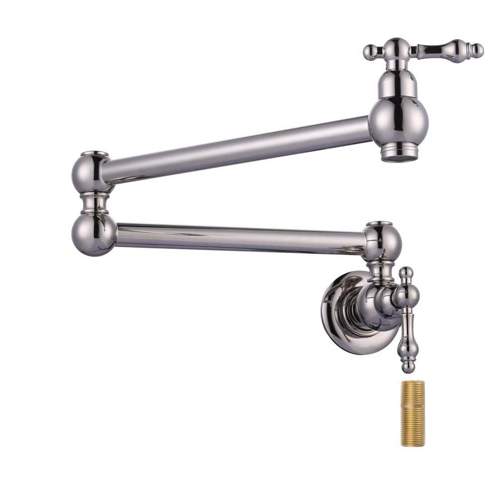 VEVETTA Wall Mount Pot Filler with Double Handle in Polished Nickel VE ...
