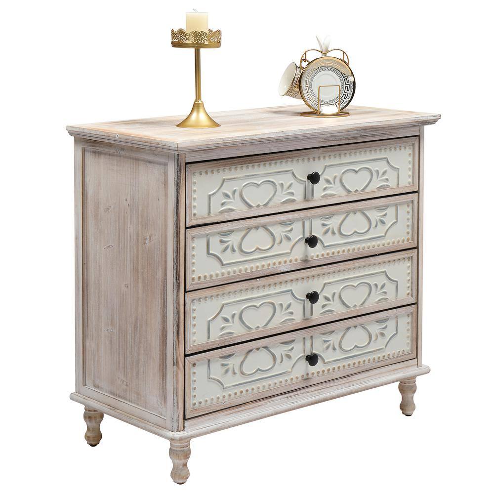 Karl home 31.5 in. W x 28.7 in. H x 15.7 in. D White Wood 4-Drawer ...