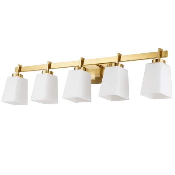 Morauroral 40 in. 5-Light Brushed Gold Bathroom Vanity Light with ...