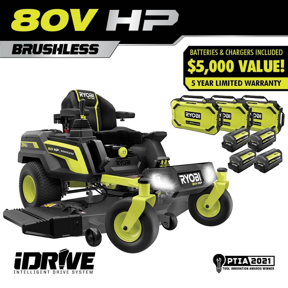 RYOBI 80V HP Brushless 54 in. Battery Electric Cordless Zero Turn ...