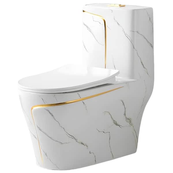 LUXSHERY 1.6 Gal. GPF Elongated One-Piece Toilet w/ Comfort Height ...