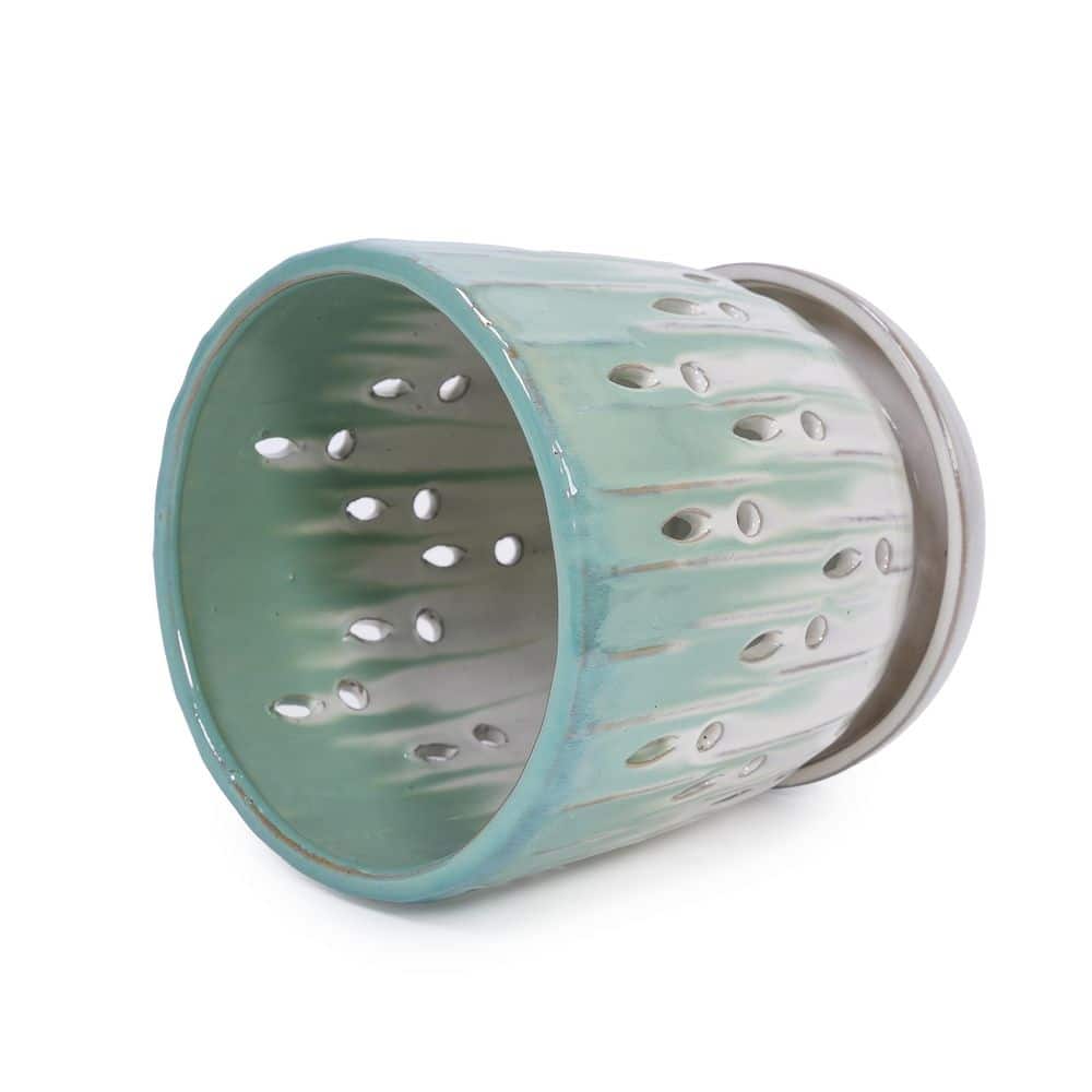 EPIPHANY DOUBLED INC (Set of 2) Modern Green Striped Ceramic Planter ...