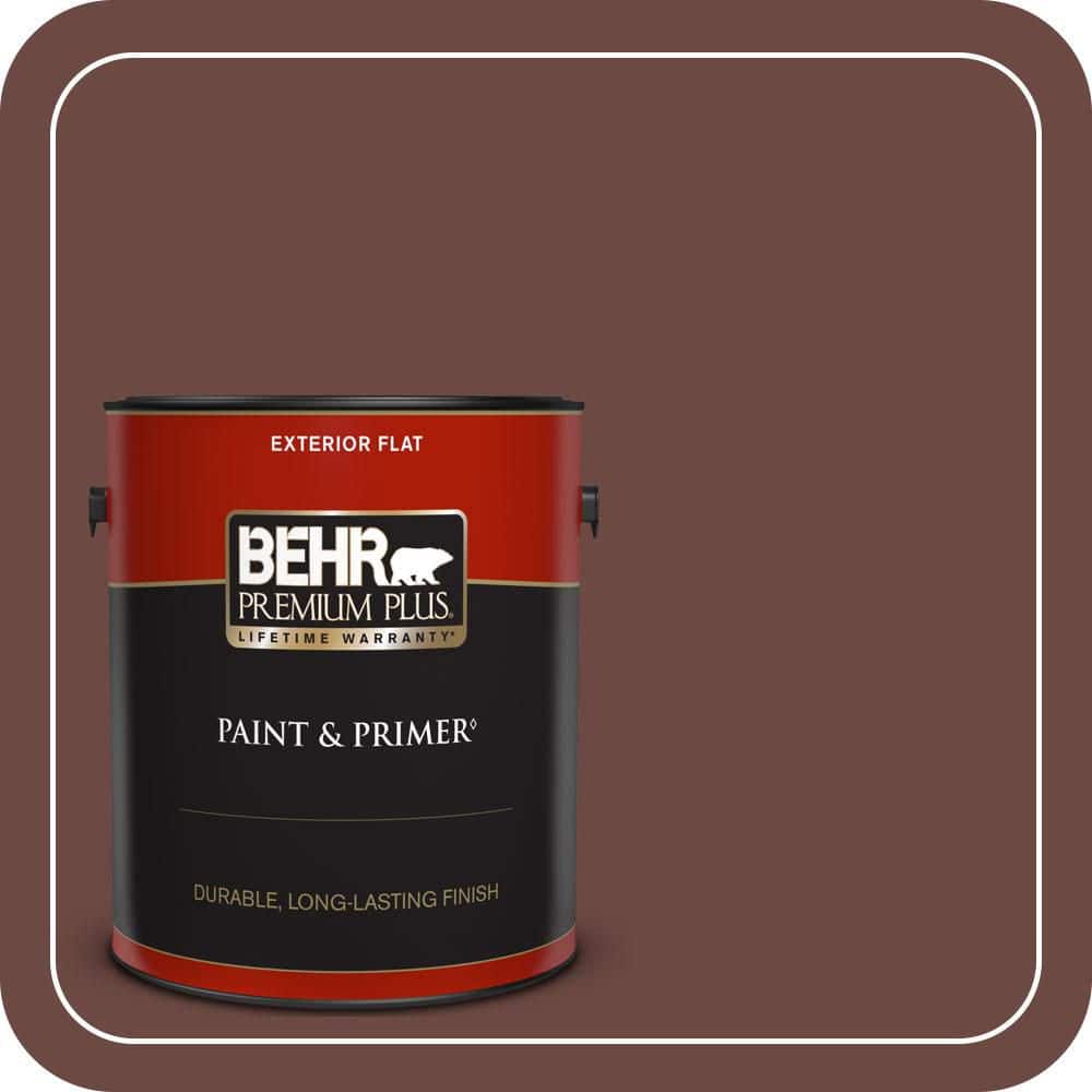 BEHR PREMIUM PLUS 1 gal. #190F-7 Mayan Red Flat Exterior Paint & Primer ...
