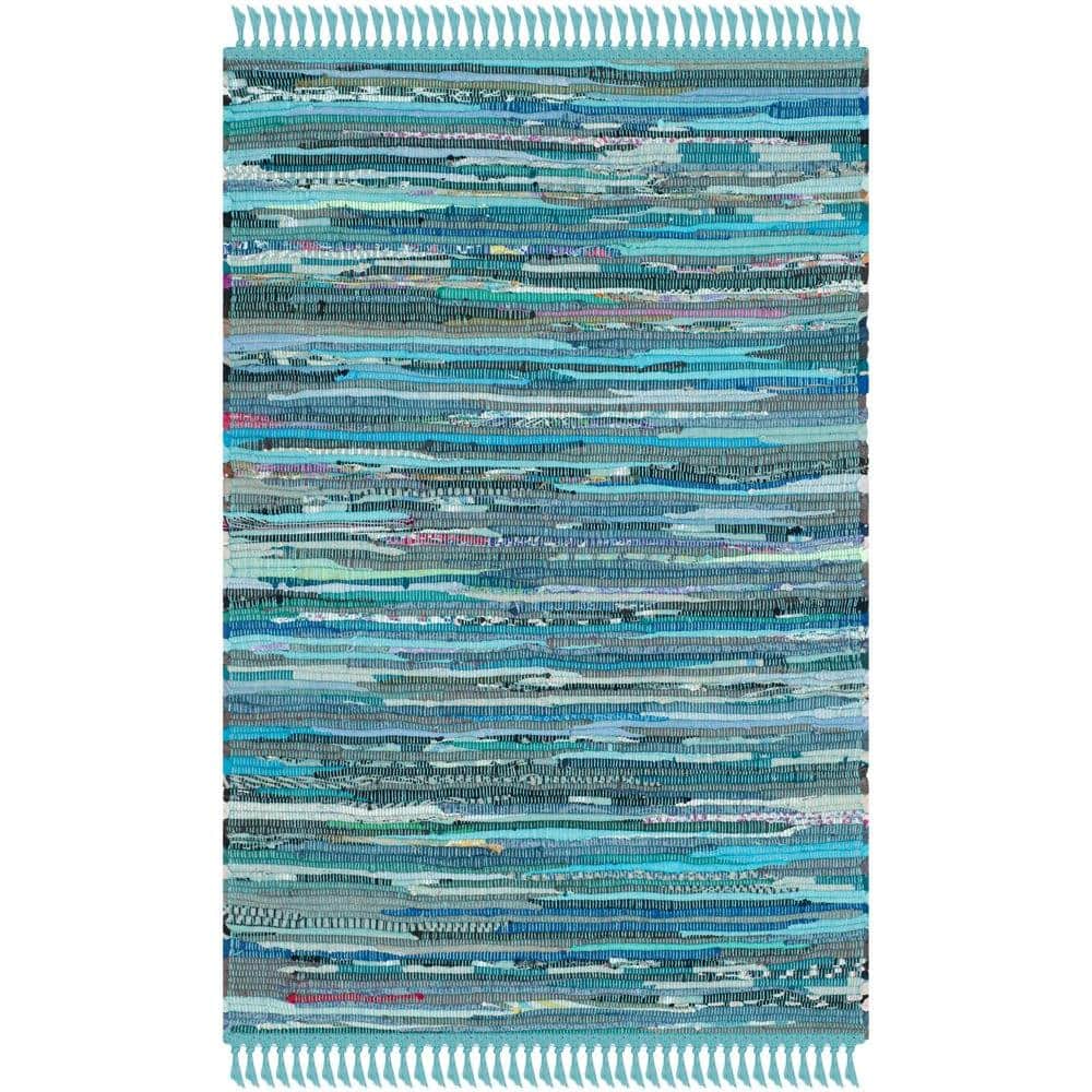 SAFAVIEH Rag Rug Blue/Multi Doormat 2 ft. x 3 ft. Gradient Striped Area ...
