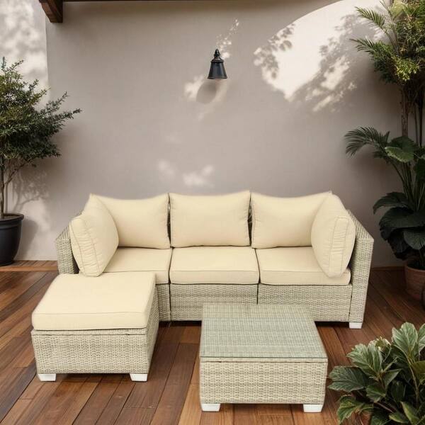 Modern 5-Piece Gray Wicker Patio Conversation Set with Field gray ...