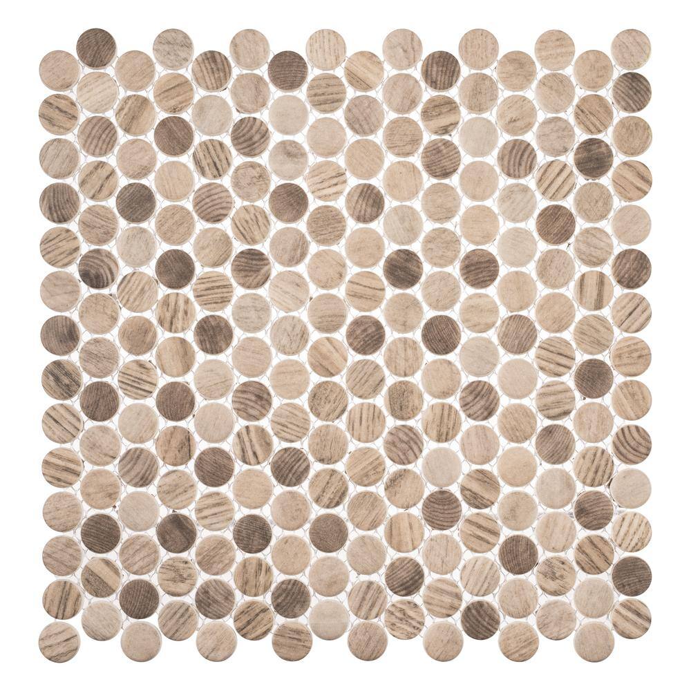 ANDOVA Pixie Moka Brown/Tan 12 1/8 in. x 12 1/8 in. Penny Round Smooth ...