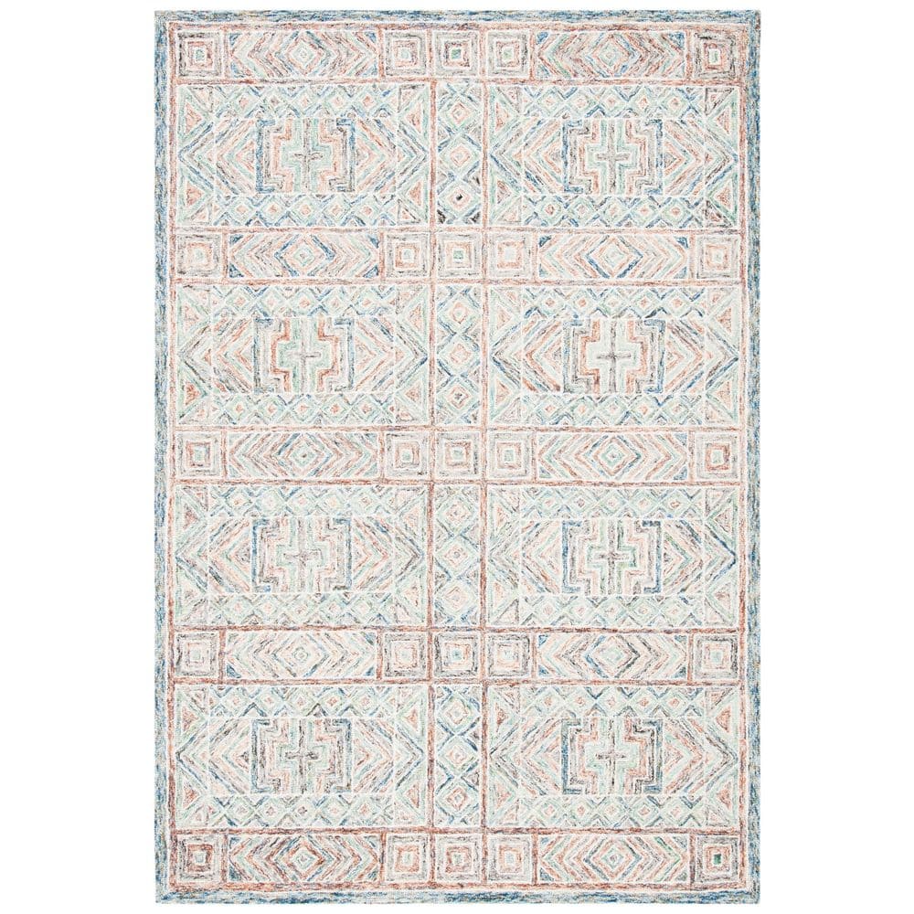 SAFAVIEH Micro-Loop Blue/Green 4 ft. x 6 ft. Geometric Area Rug MLP378M ...