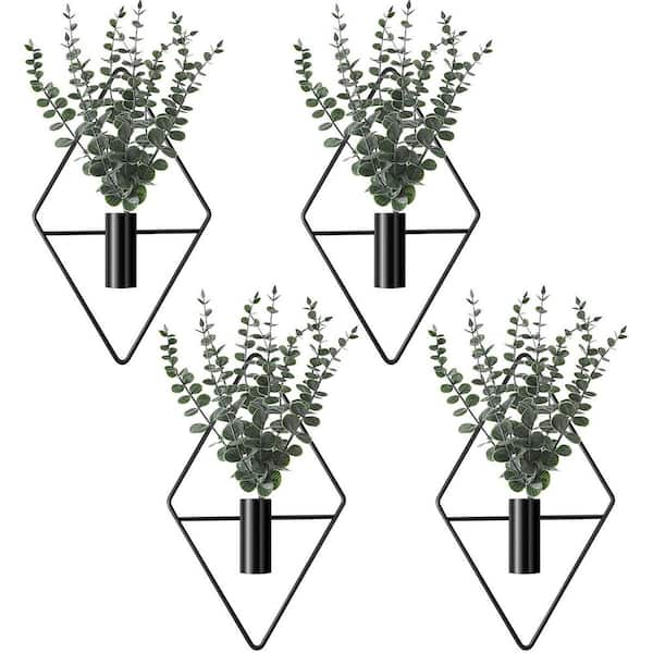 Oyezvary 4-Pack Black Metal Wall Mount Planters, Geometric Hanging Vase ...