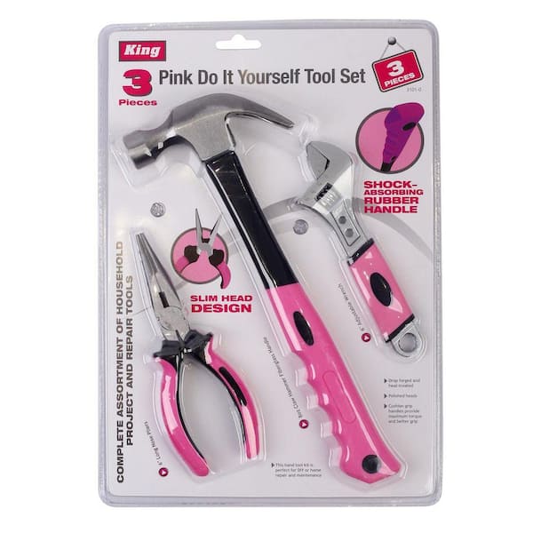 KING Pink Do-It-Yourself Tool Set, Clam Hammer, Long Nose Pliers, and ...