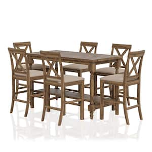 Furniture of America Simma 5-Piece Rustic Oak Counter Height Table Set ...