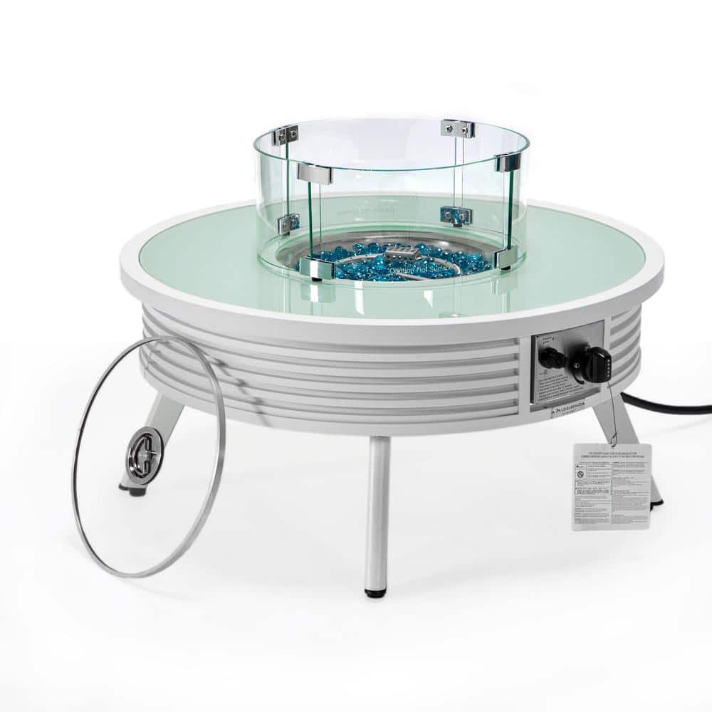 Leisuremod Walbrooke Modern White Patio Round Fire Pit Table with ...