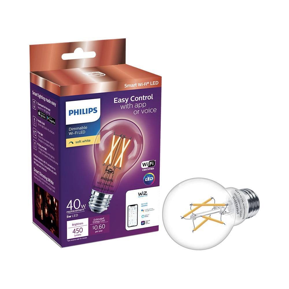 Philips Soft White A19 LED 40W Equivalent Dimmable Smart Wi-Fi Wiz ...