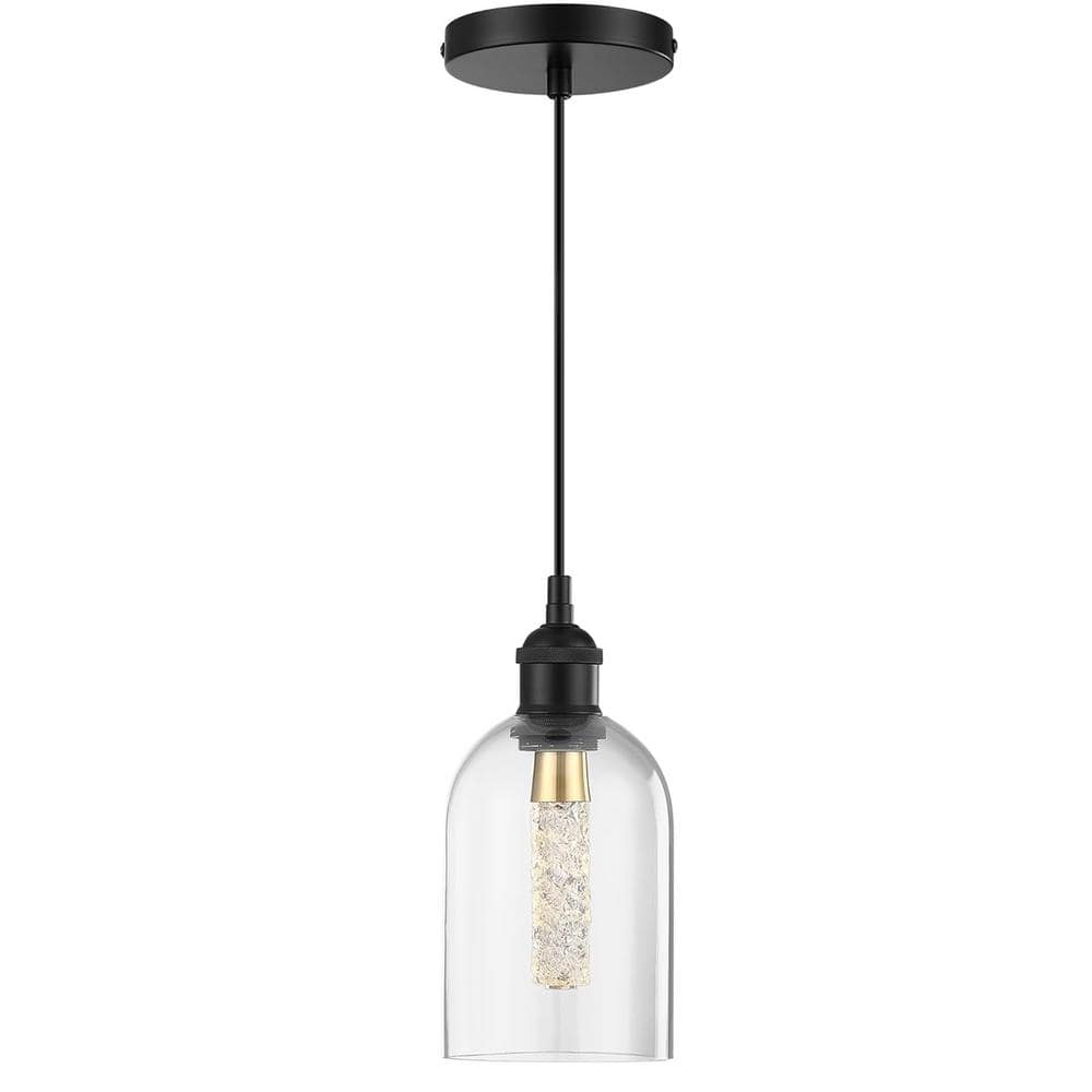pasentel Modern 4.75 in. 1-Light Black Mini Pendant Light with Clear ...