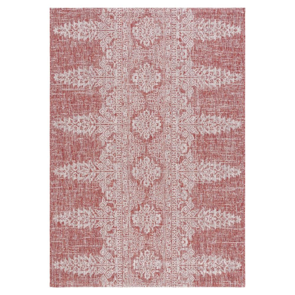SAFAVIEH Courtyard Rust/Gray 7 ft. x 10 ft. Distressed Geometric Floral ...