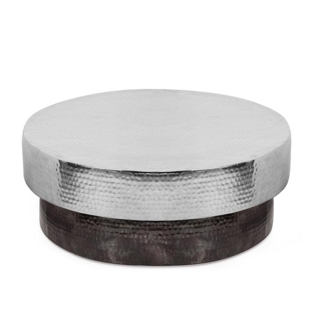 Noble House Richland 29 in. Antique Pewter Round Metal 2-Toned Coffee ...