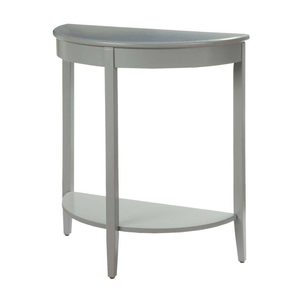 Benjara 26 in. Gray Half Moon Wood Console Table with Open Bottom Shelf ...