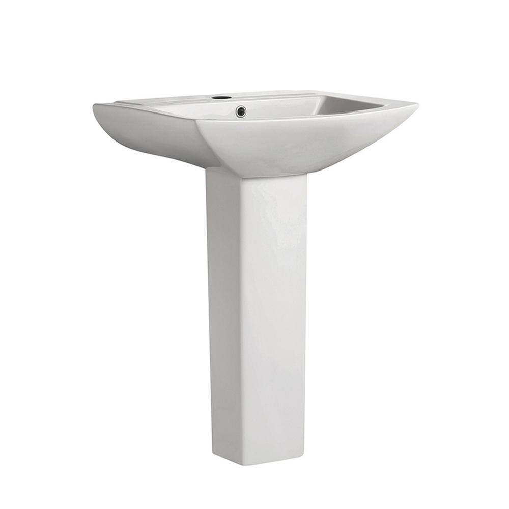 Swiss Madison Sublime Pedestal Bathroom Ceramic Vessel Sink Round Single Faucet Hole In White Sm