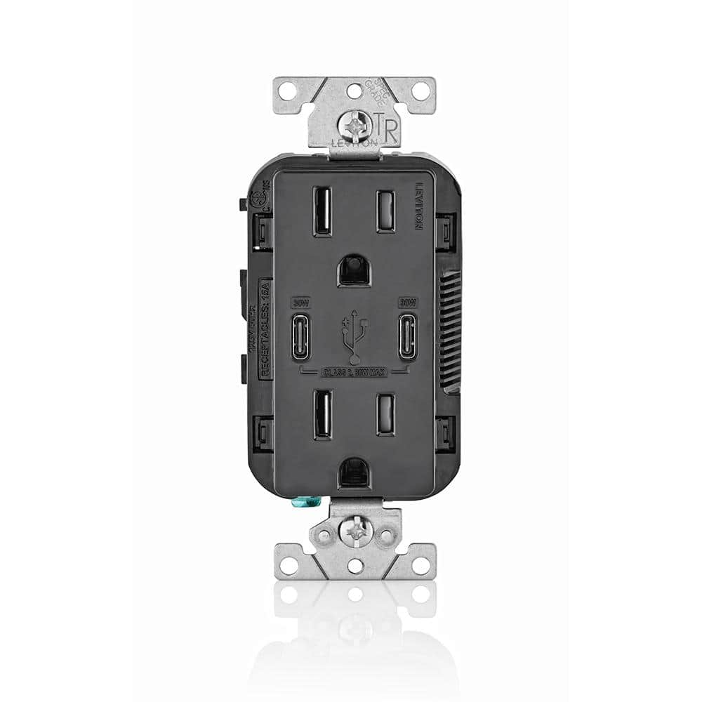 Leviton Decora 15 Amp Tamper Resistant Duplex Outlet with 30W USB-C ...
