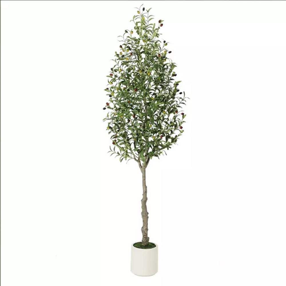 Garvee 7 ft. Artificial Olive Tree In White Pot, Artificial Fiddle Leaf ...