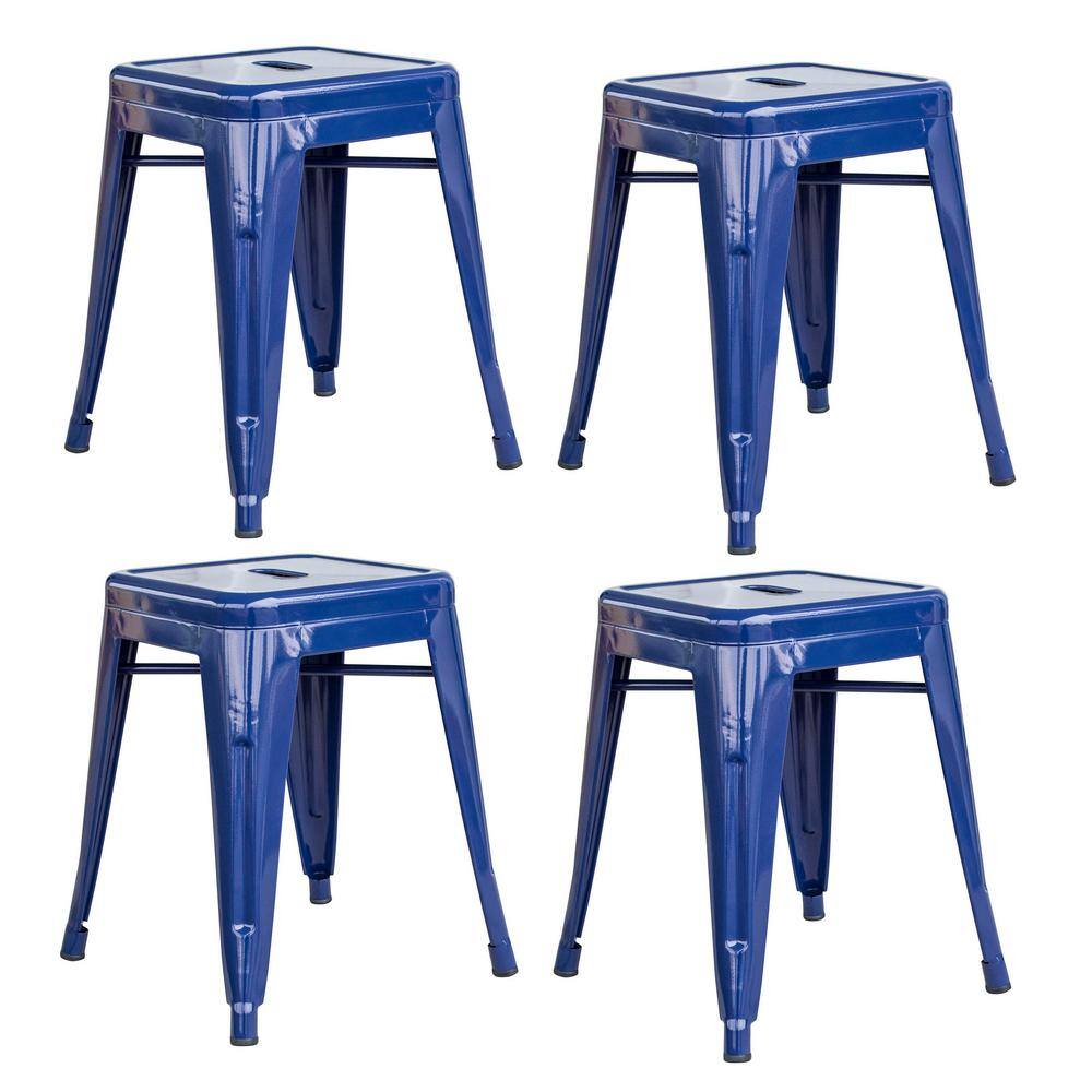 AmeriHome Loft Style 18 in. Stackable Metal Bar Stool in Blue (Set of 4 ...
