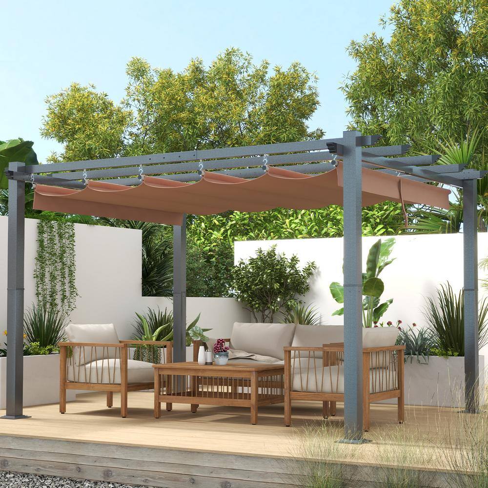 Sizzim 10 ft. x 12 ft. Outdoor Aluminum Retractable Pergola, with Sun ...