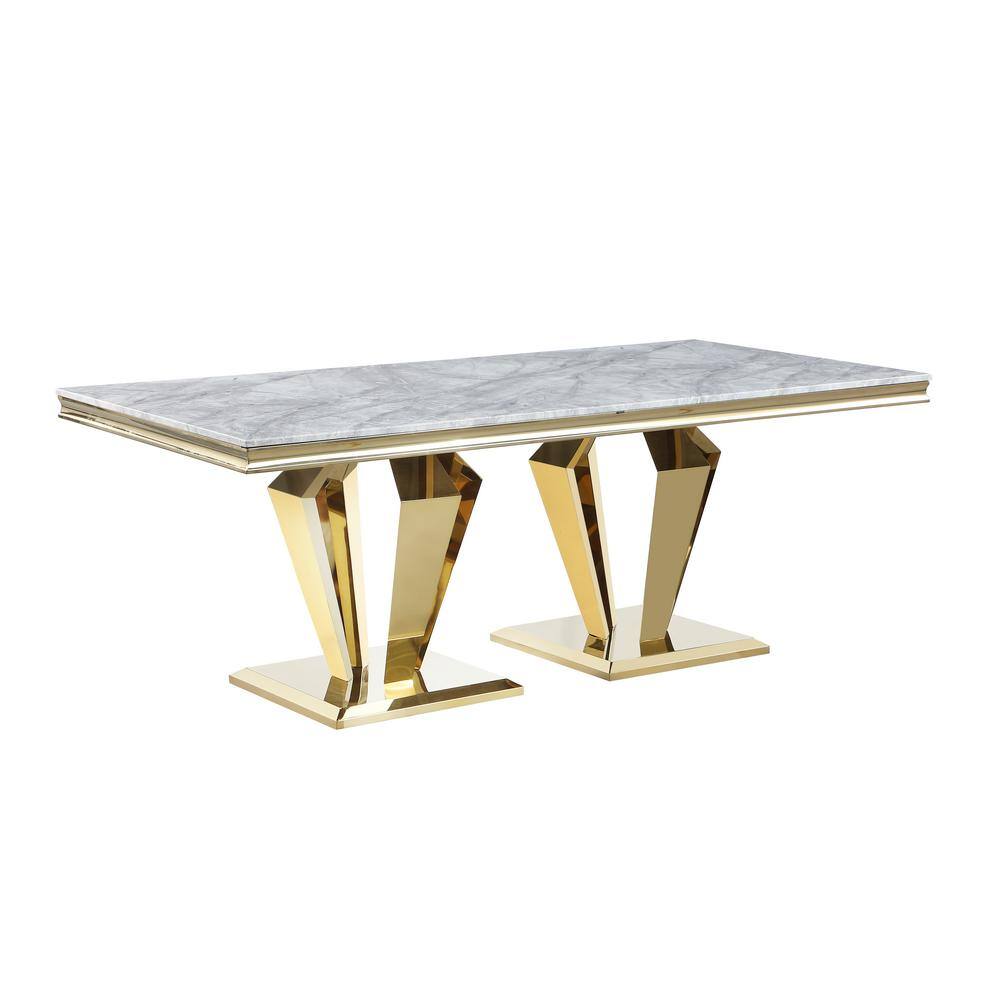 Best Master Furniture Crownie Gold Faux Marble 79 in. L Double Pedestal ...