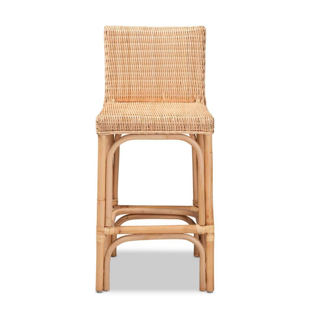 bali & pari Athena 37 in. Natural Rattan Low Back Counter Height Bar ...