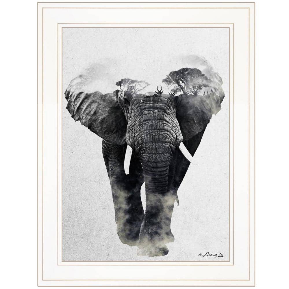 HomeRoots Charlie Elephant Walk 1-Piece Framed Wall Art 19 in. x 15 in ...