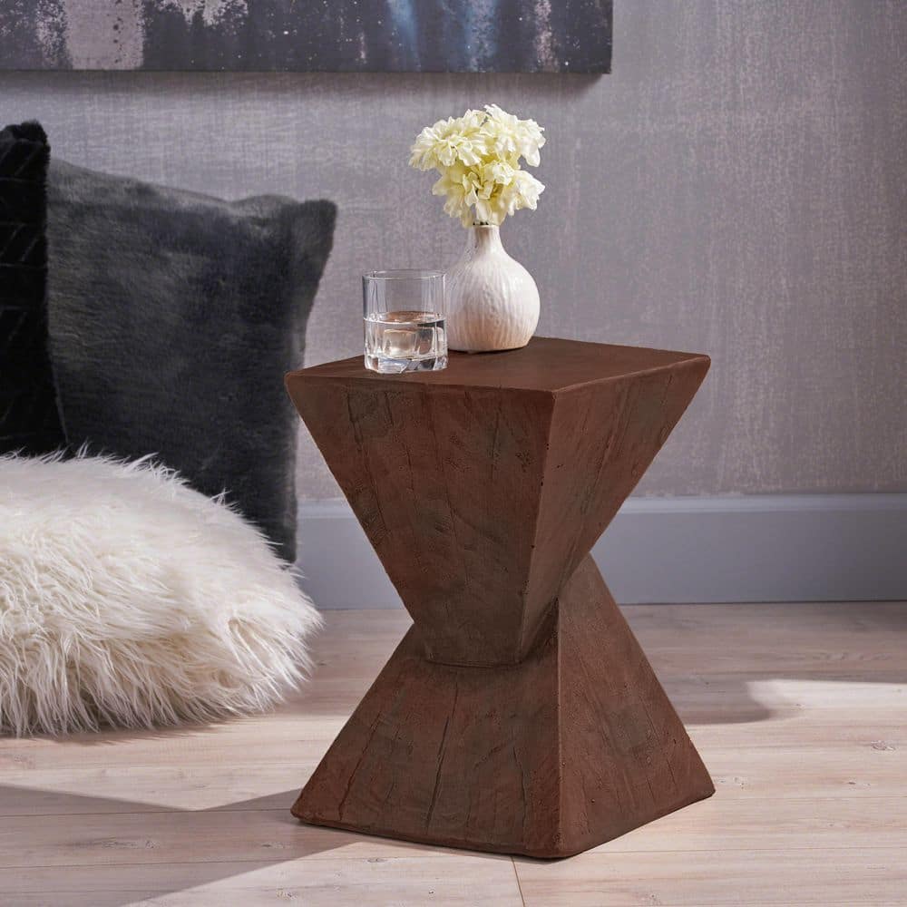 EPIPHANY DOUBLED INC Dark Brown Lightweight Concrete Outdoor Side Table with Twisted Hourglass ...