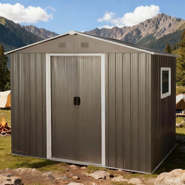 Coporesell 8 ft. x 6 ft. Metal Shed with Window and Double Door (48 sq ...
