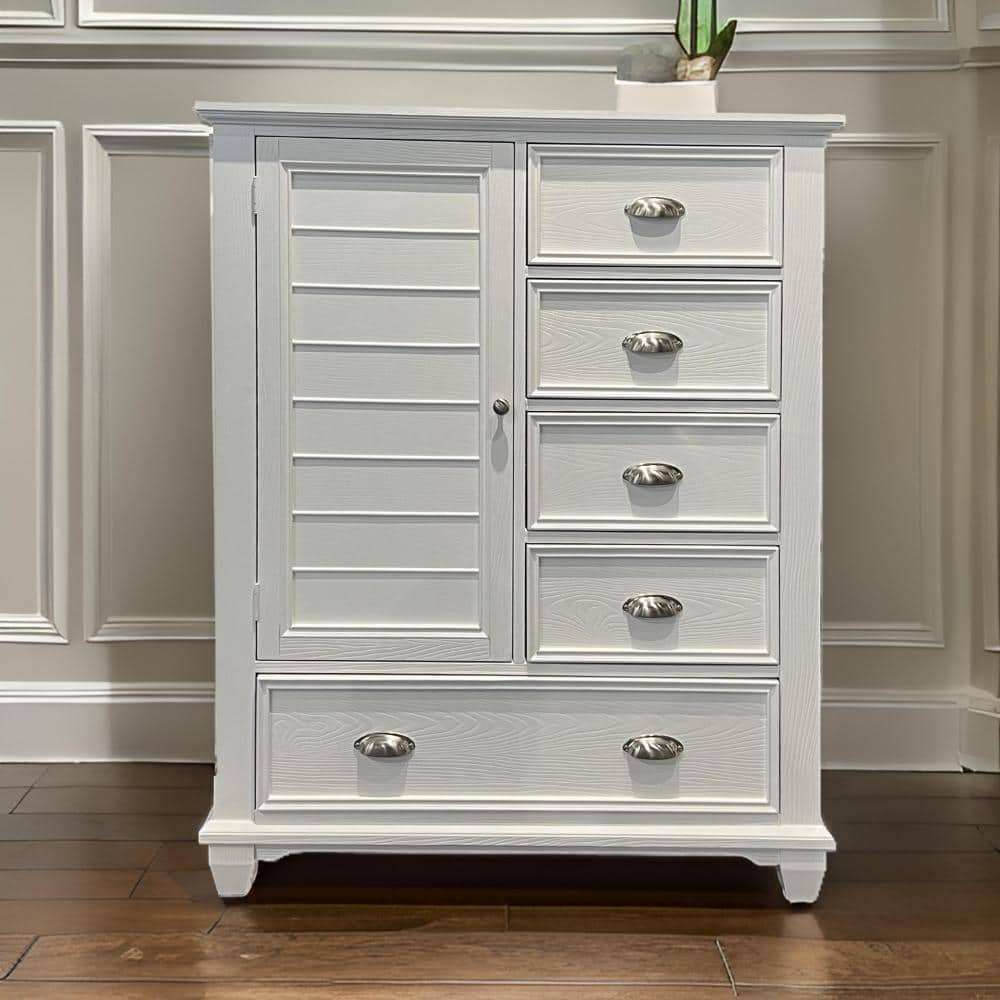 Benjara White and Chrome 6-Drawers 44.13 in. Chest of Drawers Dresser ...