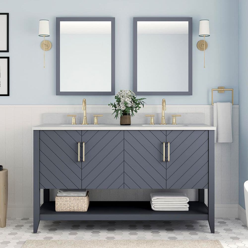 Home Decorators Collection Baybarn 60 in. Double Sink Blue Ash Bath ...