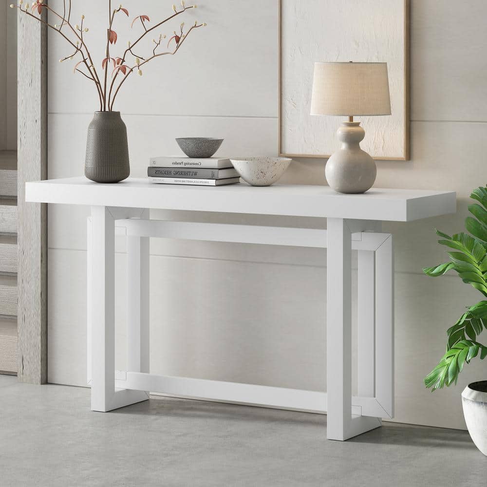 Harper & Bright Designs Industrial Style 59.1 in. White Rectangle Wood ...